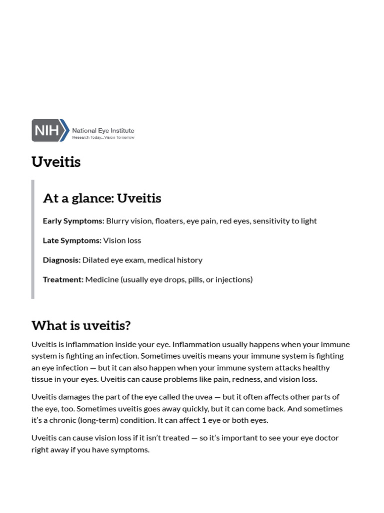Understanding Uveitis: Symptoms and Treatment | PDF | Eye | Medical ...
