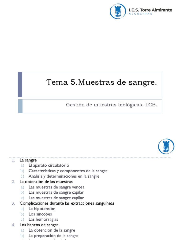 Tema 5 GMB Muestras de Sangre | PDF | Sangre | Leucocito