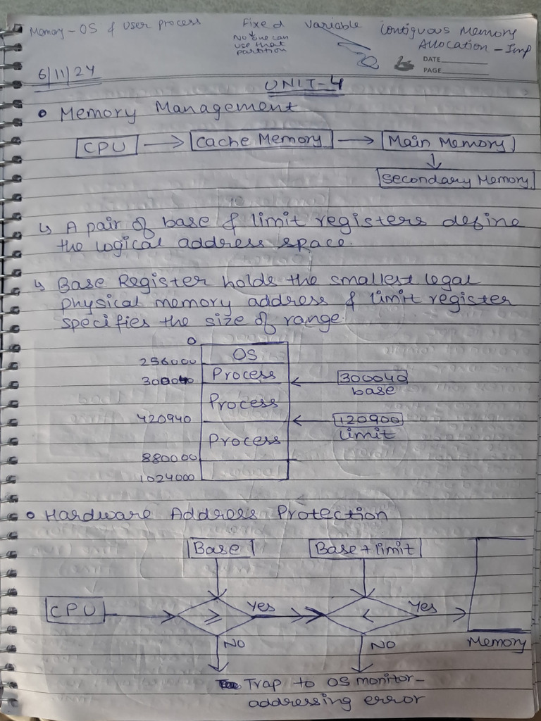 OS UNIT 4 MEMORY MANAGEMENT NOTES | PDF