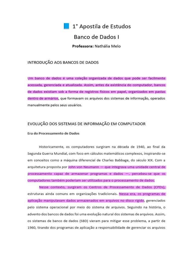 Apostila 1° DB-I - Cópia | PDF | Bancos de dados | Modelo relacional