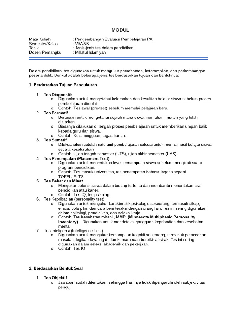MODUL Jenis-Jenis Tes | PDF
