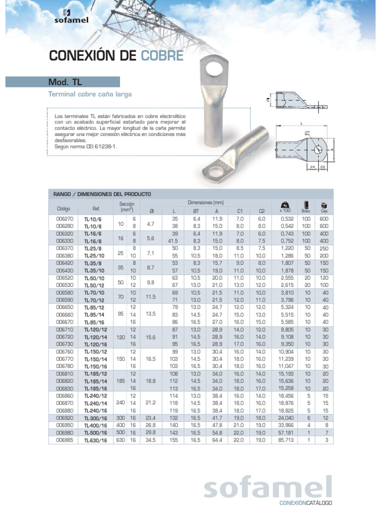 Tecnica Terminales Cobre Estañado Caña Larga TL Sofamel | PDF | Cobre | Rieles