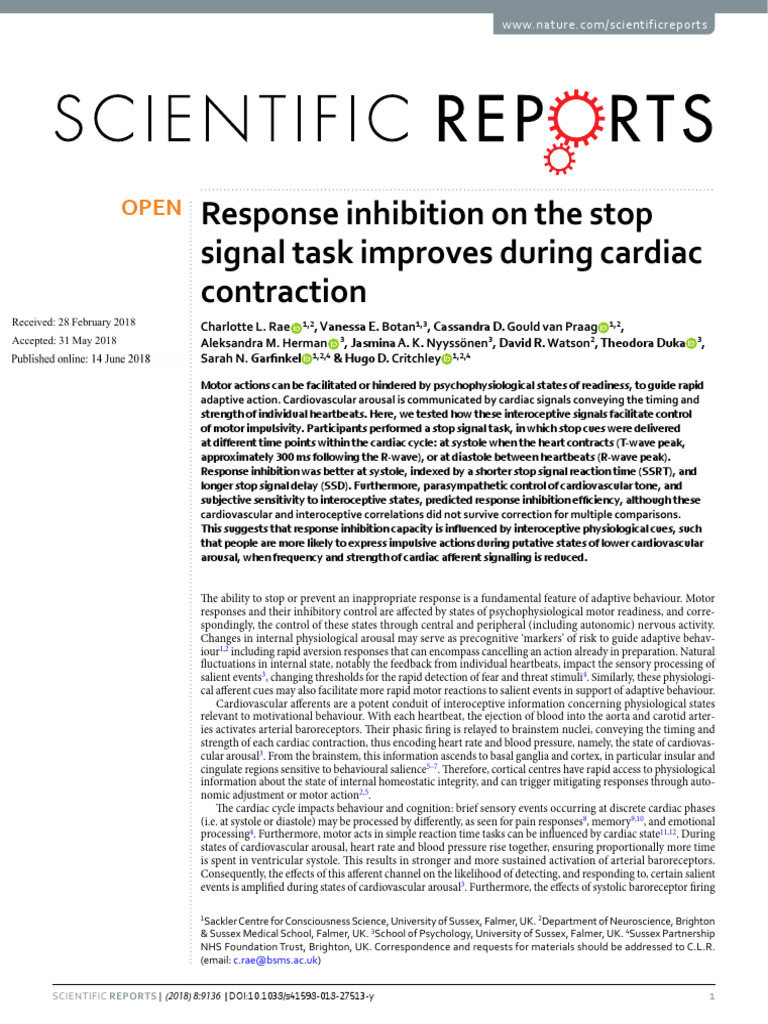 Response Inhibition On The Stop Signal Task Improves During Cardiac ...