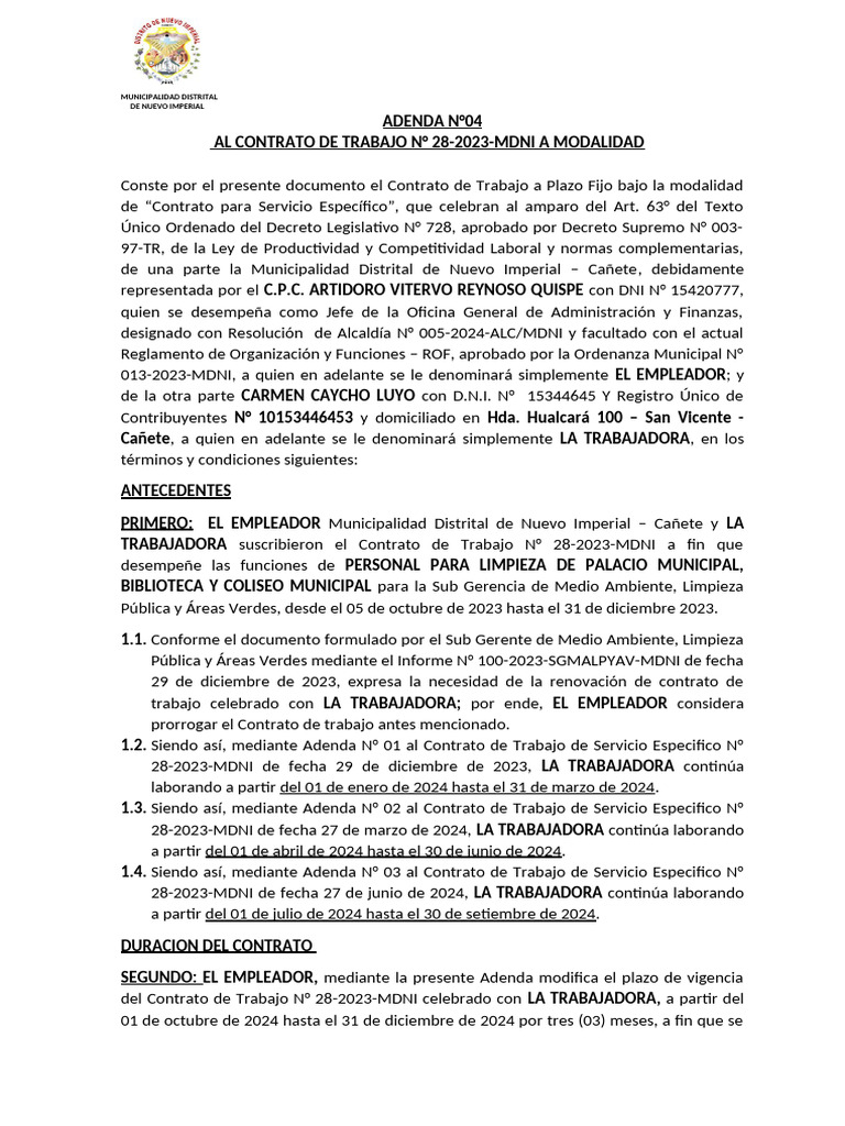 Adenda N01 Modelo | PDF