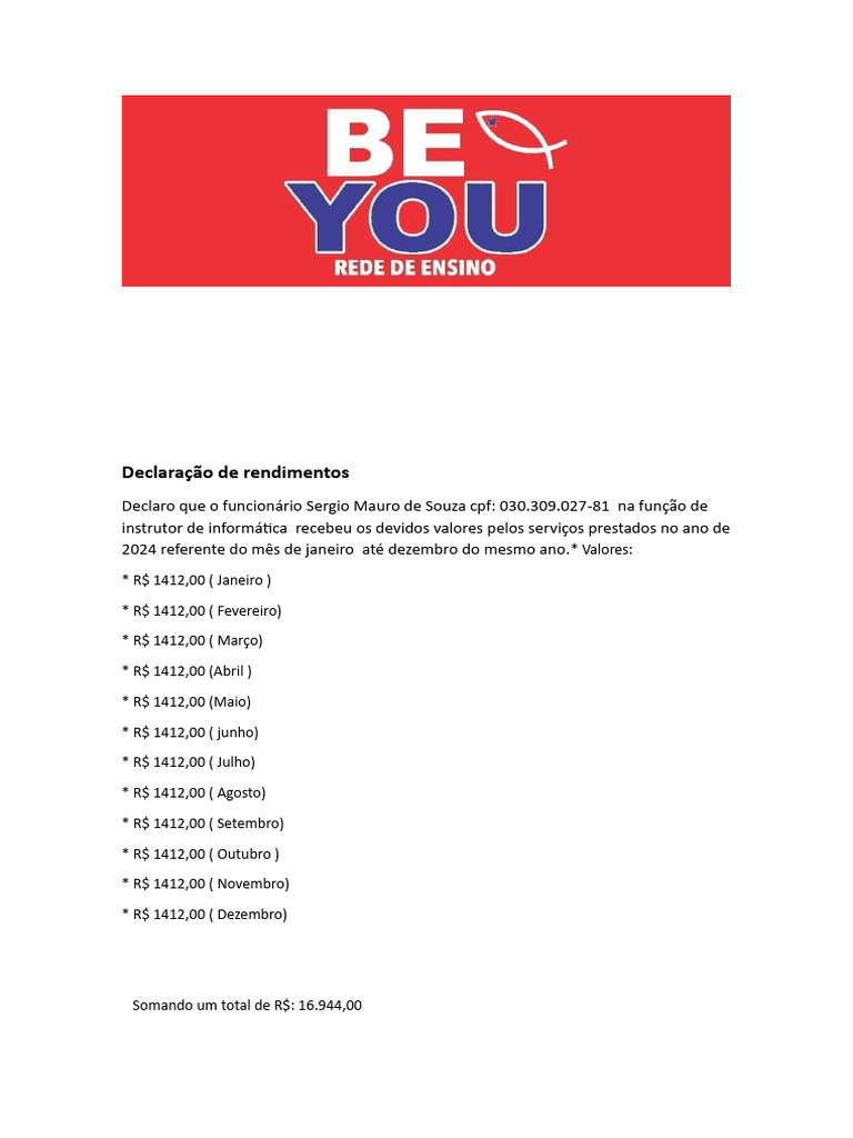 Declaração de Rendimentos | PDF