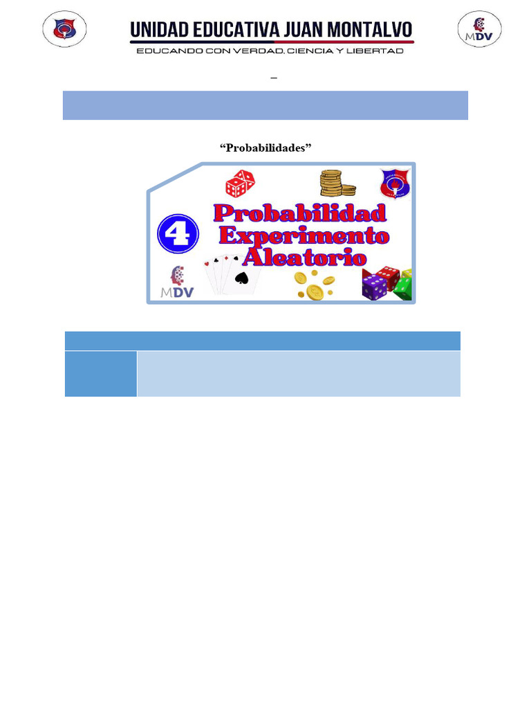 Guía Aprendizaje Matemática - 10mo EGB - U3 - S4 | PDF | Probabilidad | Teoría de probabilidad