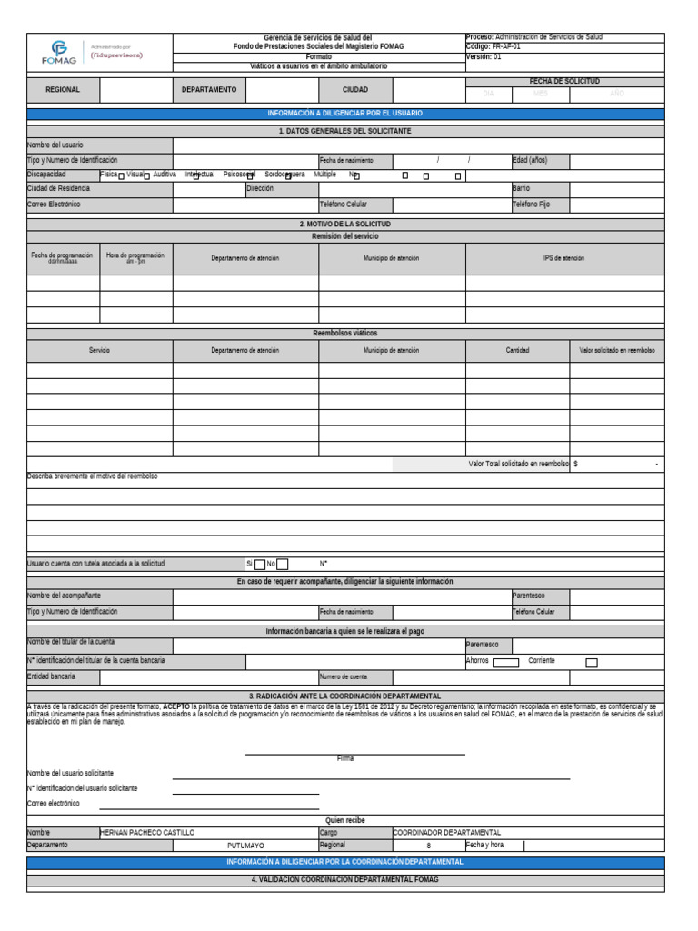 Formato de Solicitud de Viáticos FOMAG | PDF