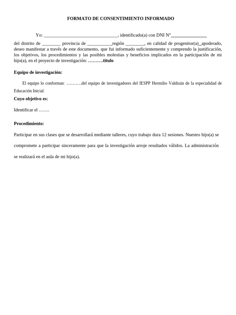 Formato de Consentimiento Informado | PDF