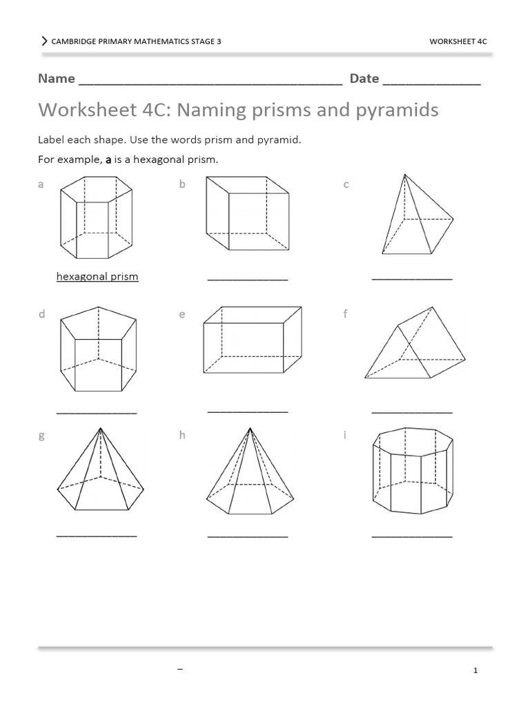 3D Shapes Worksheet Naming Prisms and Pyramids - 2138079895 | PDF
