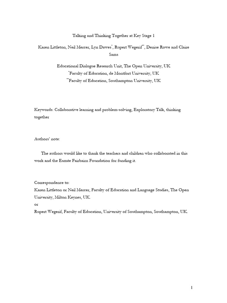 Early Years Paper D2 HO April 2004 | PDF | Teachers | Thought