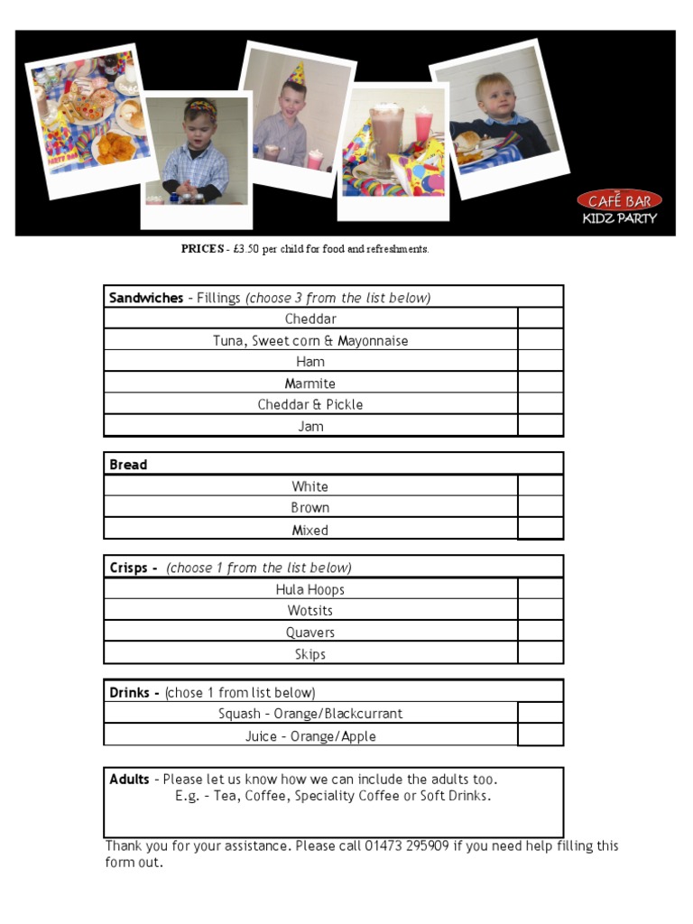 Food Selection Form | PDF