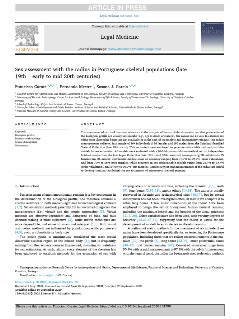 Curate Et Al. (2020) Sex Assessment With Radius | PDF | Standard Deviation | Cross Validation ...