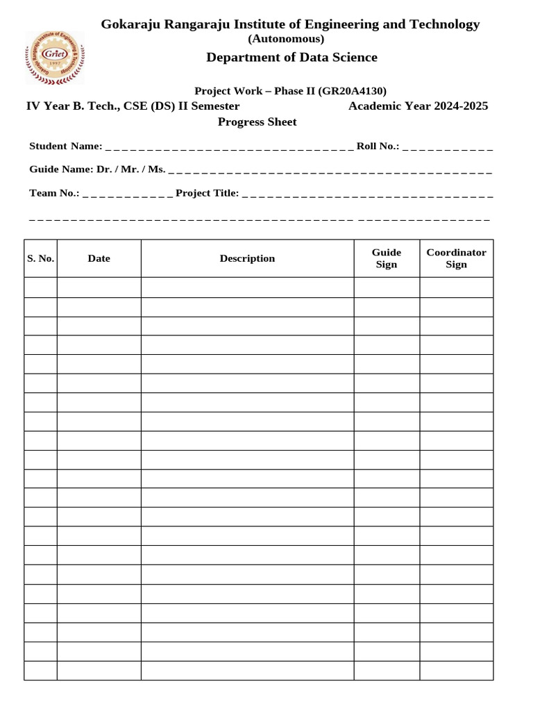 Major Project - Phase II - Progress Sheet Template - Version 1.0 | PDF