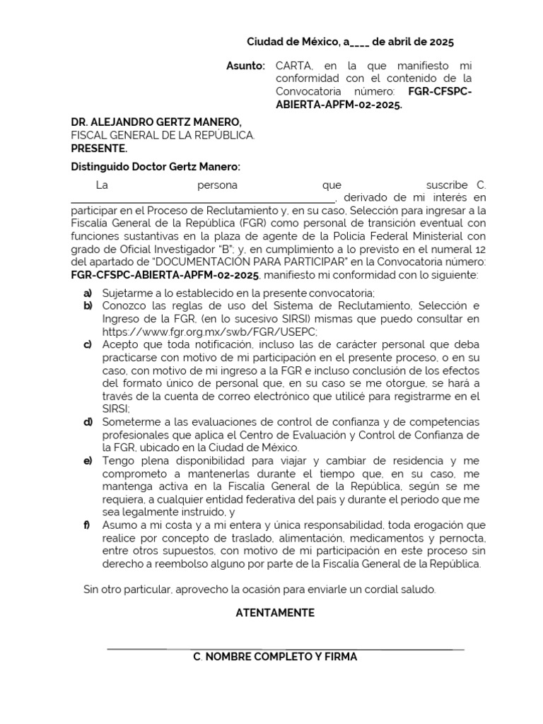 Carta de Conformidad PFM 2025 | PDF | Gobierno