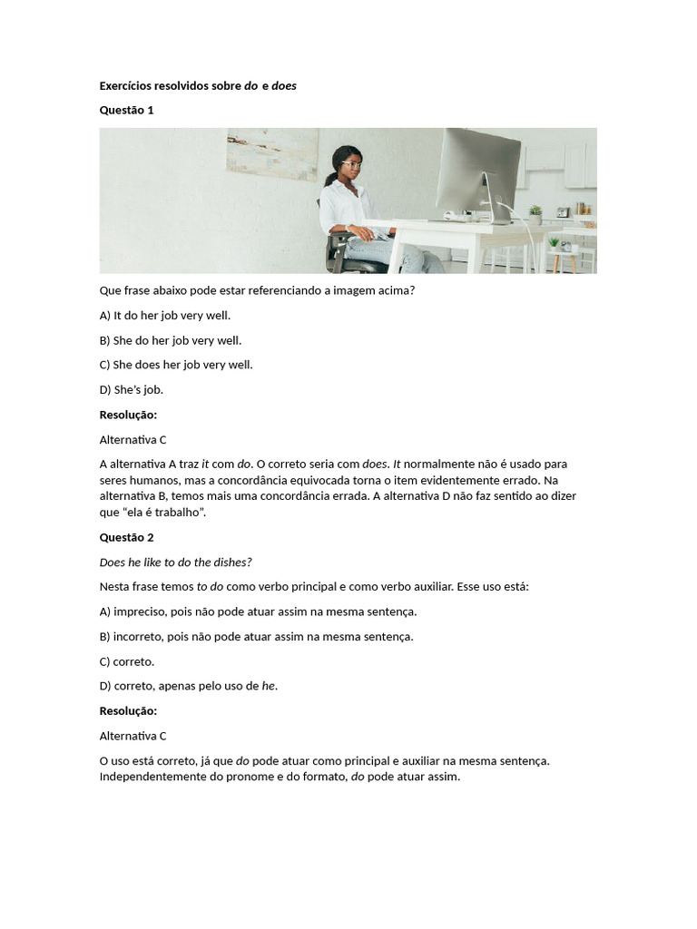 Exercícios Resolvidos Sobre Do e Does | PDF