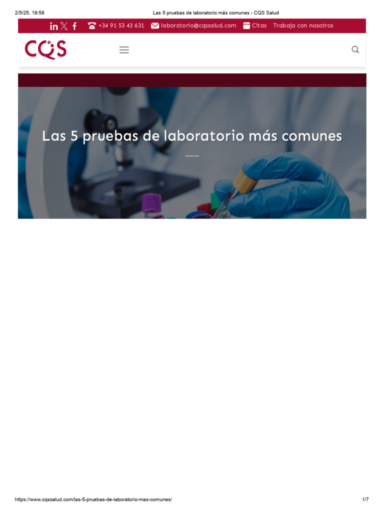 Las 5 Pruebas de Laboratorio Más Comunes - CQS Salud | PDF | Sangre | Laboratorios