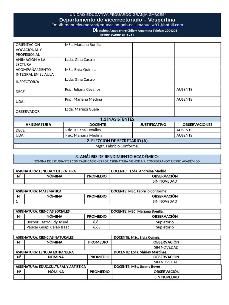 FORMATO - ACTA DE JUNTA 3er TRIMESTRE NOVENO E ....... | PDF