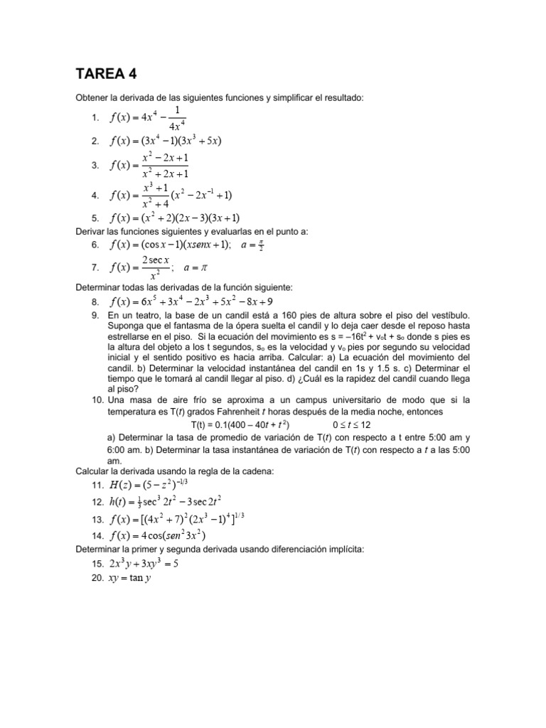 Calculo1 TAREA4 | PDF | Derivado