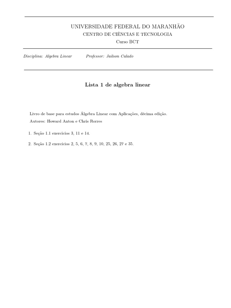 Lista 1 Algebra | PDF