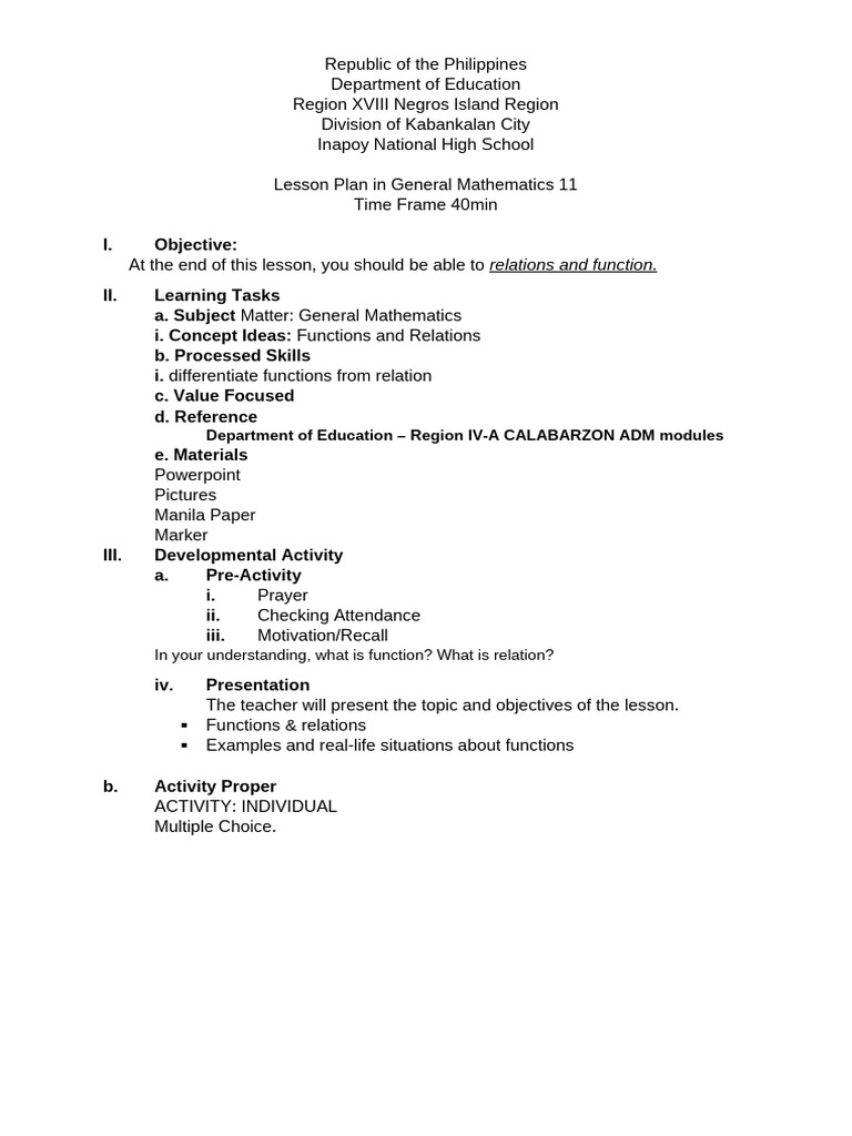 DLP 1. Concept of Functions | PDF