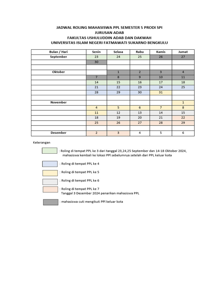 jadwal baru ppl | PDF