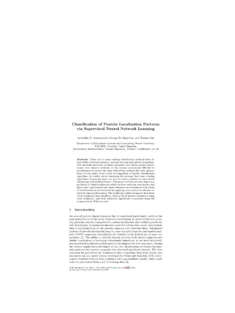 LNCS 2810 Classification of Protein Localisation Patterns via Supervised Neural Network Learning ...