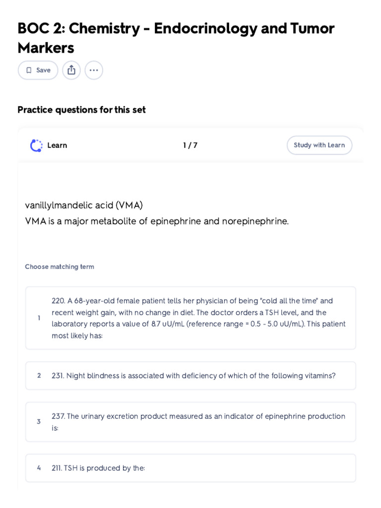 BOC 2 - Chemistry - Endocrinology and Tumor Markers Flashcards - Quizlet | PDF | Thyroid ...