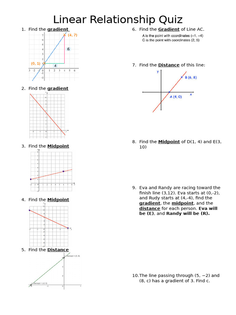 Linear Relationship Quiz Questions | PDF