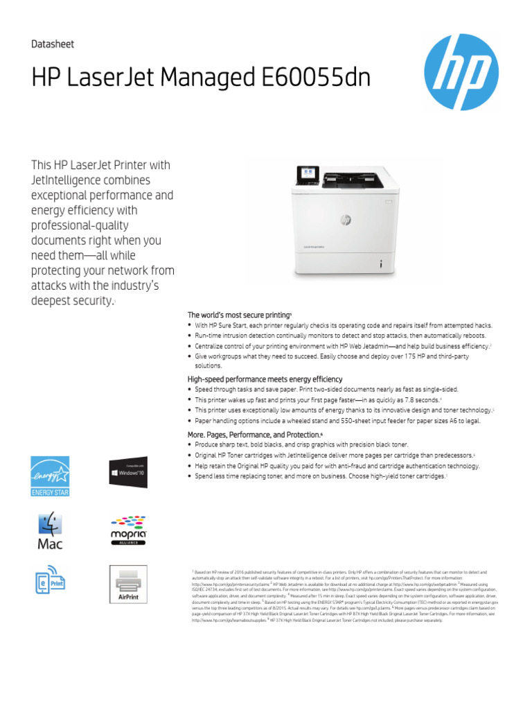 HP CLJ MGD E60055dn Datasheet | PDF | Remote Desktop Services ...