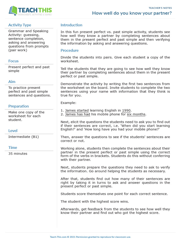 How Well Do You Know Your Partner | PDF | English Language | Grammar