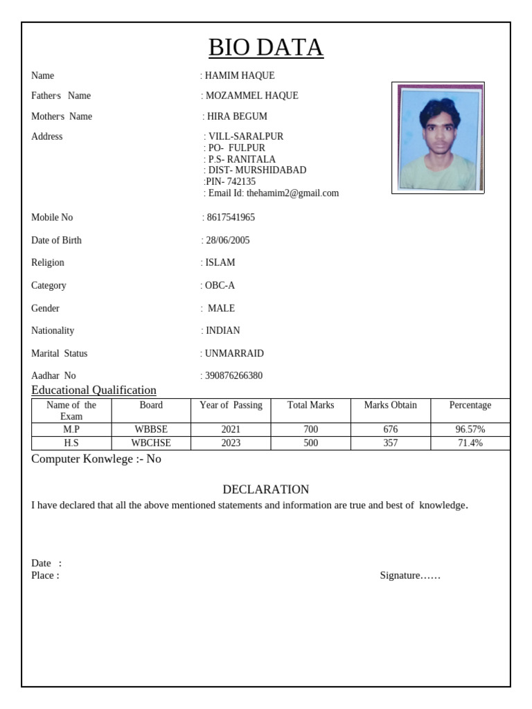 Hamim Biodata | PDF