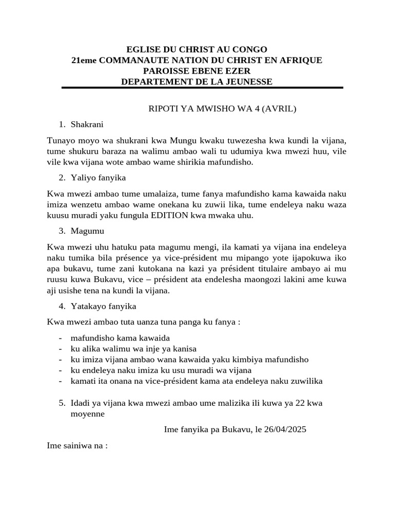 Rapport Jeunesse Avril | PDF