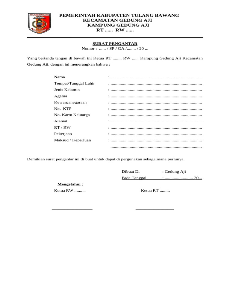 SURAT Pengantar RT | PDF