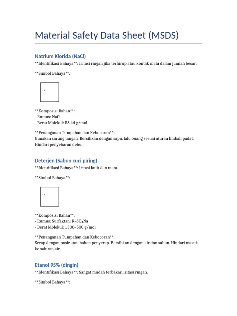 MSDS Lengkap Bahan Dengan Gambar Lokal | PDF
