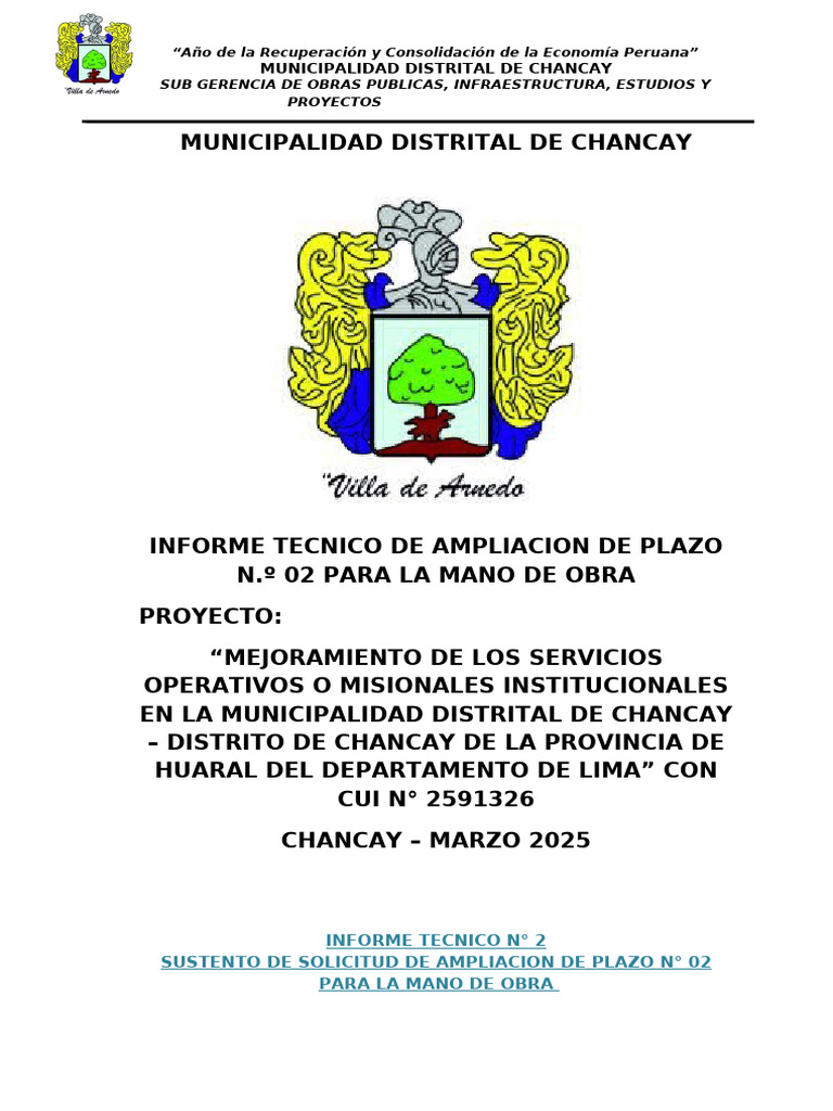 EXPEDIENTE DE AMPLIACION DE PLAZO #02. MANO DE OBRAdocxrev | PDF | Hormigón | Lima