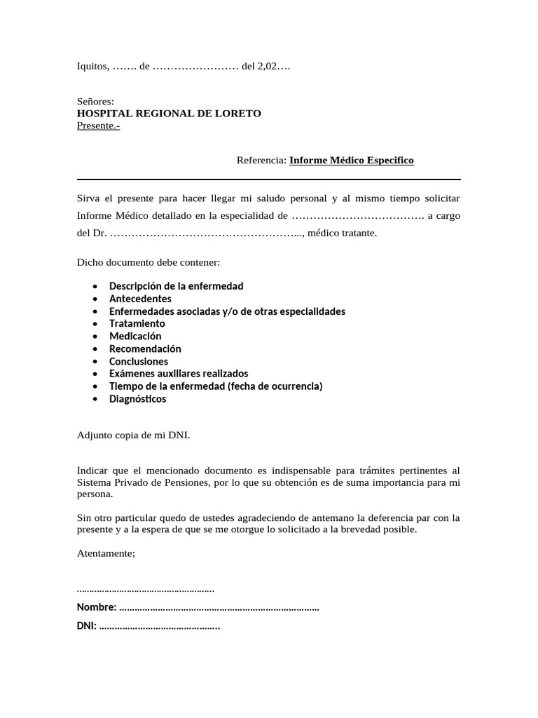 Informe Medico Hospital Regional | PDF