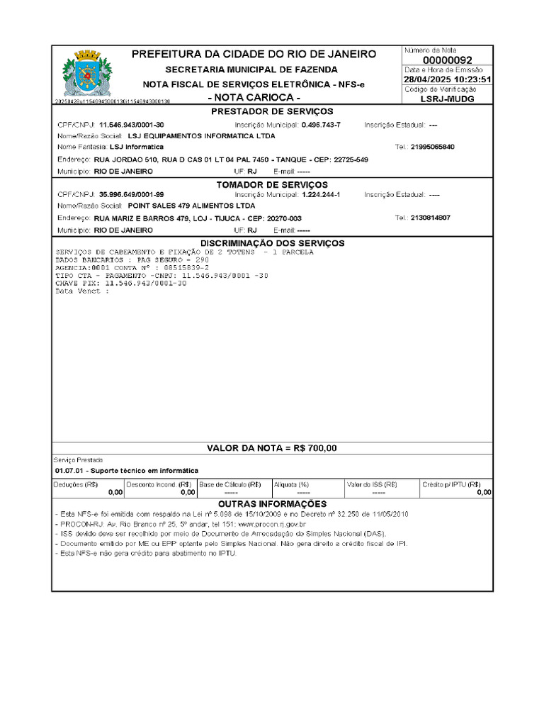 NFSe_092 Tijuca | PDF