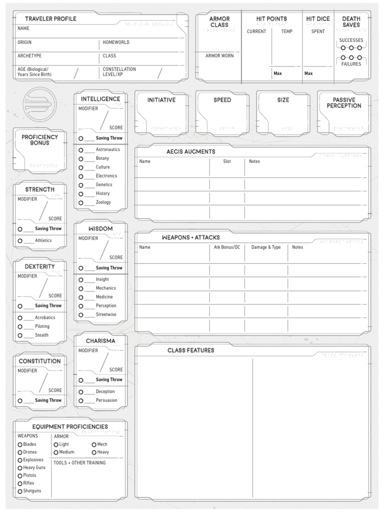 Exodus TTRPG Character Sheet | PDF | Tabletop Games | Role Playing Games