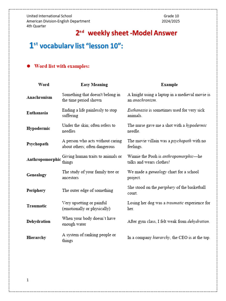 4th Q Weekly Sheet 2 - Model Answer | PDF | Grammatical Tense | Linguistics