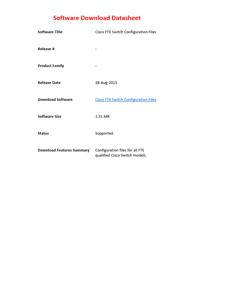 Pmt-Hps-Cisco Fte Switch Configuration Files Datasheet | PDF