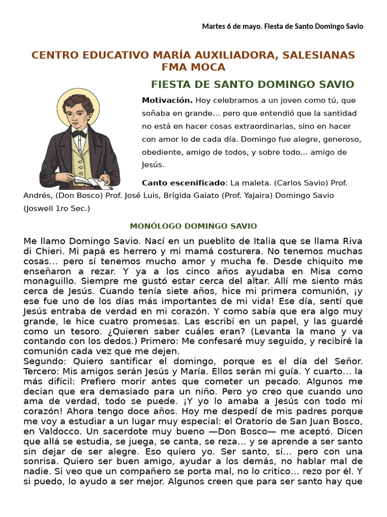 Fiesta de Santo Domingo Savio | PDF