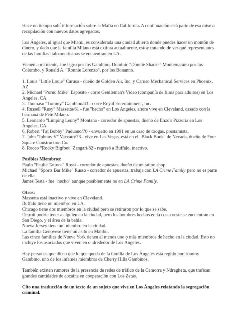 (10-10-2016) L.A Crime Family by Liggio | PDF | Mafia | Mafia americana