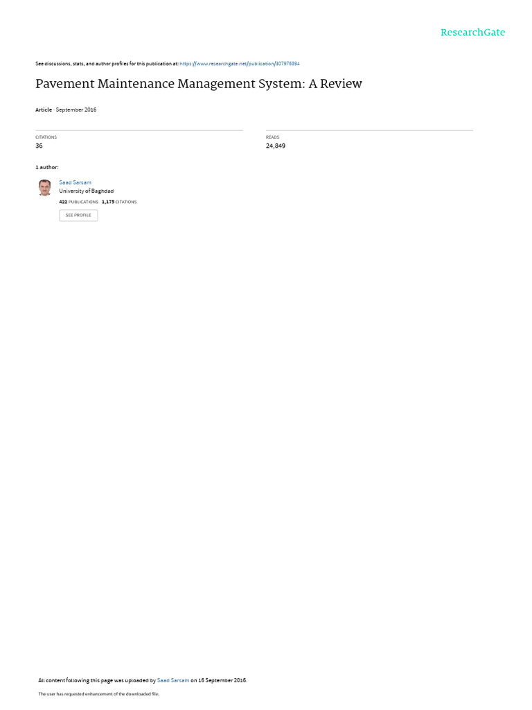 Pavement Maintenance Management System A Review | PDF | Road Surface | Road