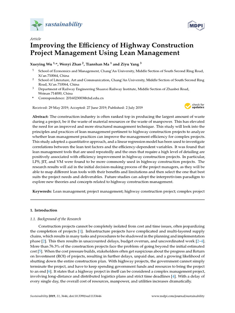 Improving The Efficiency of Highway Construction Project Management Using Lean Management | PDF ...