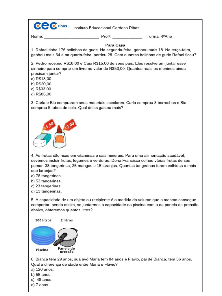 Atividade Corrigida 4ºano | PDF