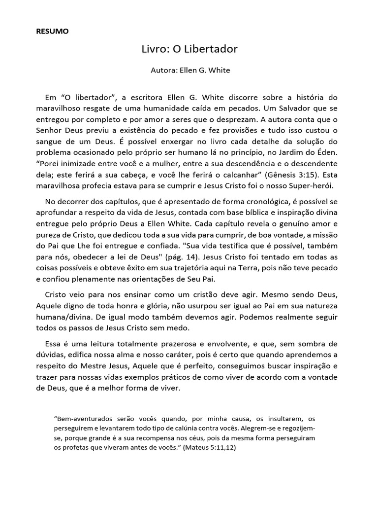 O Libertador - Ellen White | PDF | Jesus | Amor