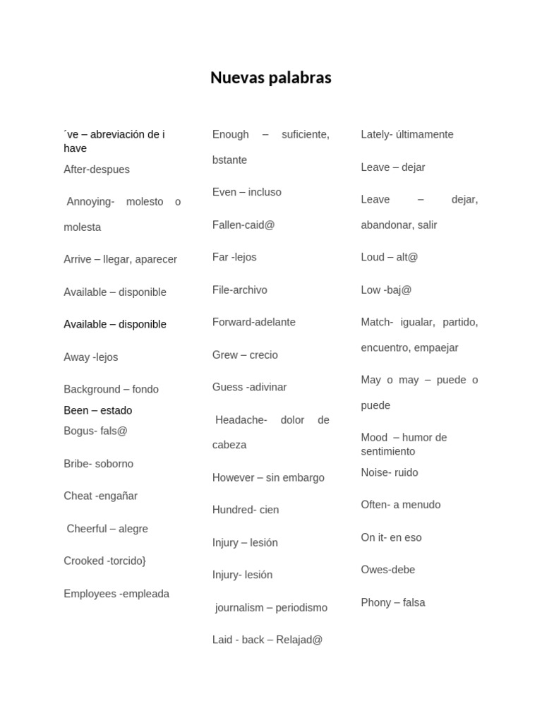 Nuevas Palabras | PDF