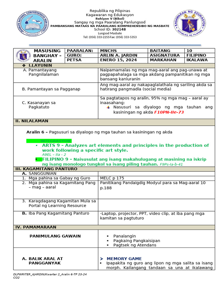 Filipino Lesson Plan | PDF