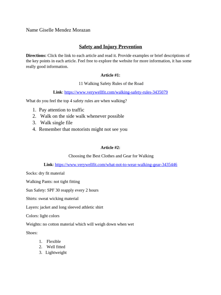 Safety and Injury Prevention Response Sheet | PDF | Dehydration