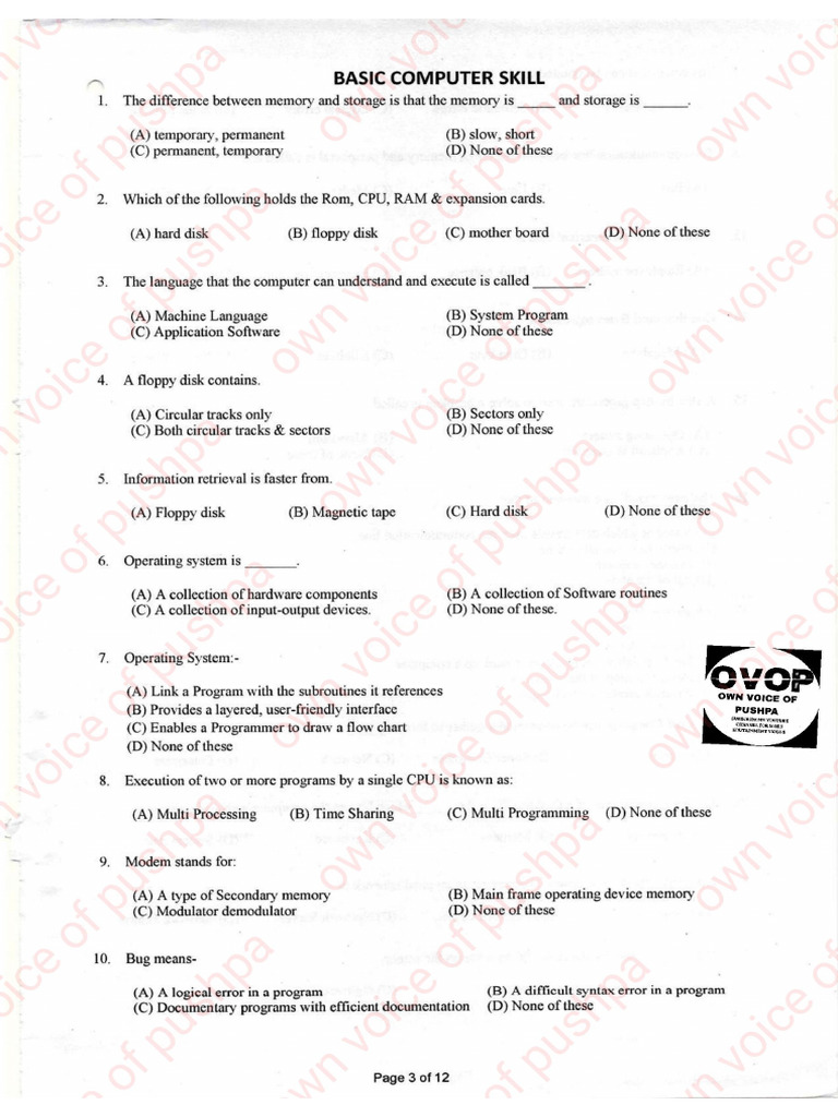 Osssc-Computer-All PYQS | PDF